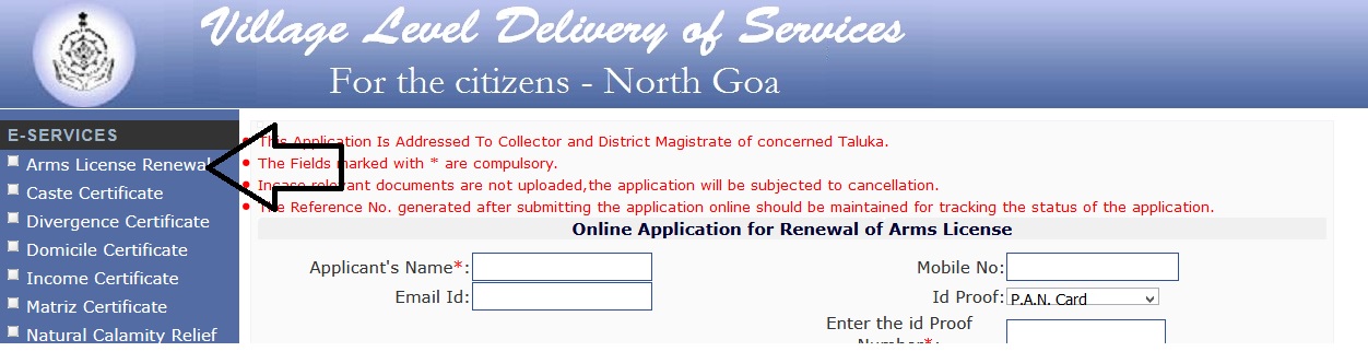 collectornorth.goa.gov.in Arms License Renewal : Revenue Department ...